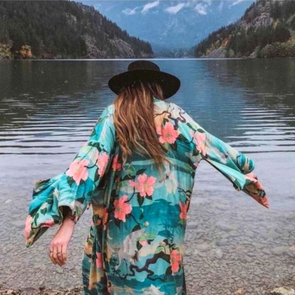 Dresses | New Boho Vintage Floral Print Kimono Maxi Duster Jacket Robe ...